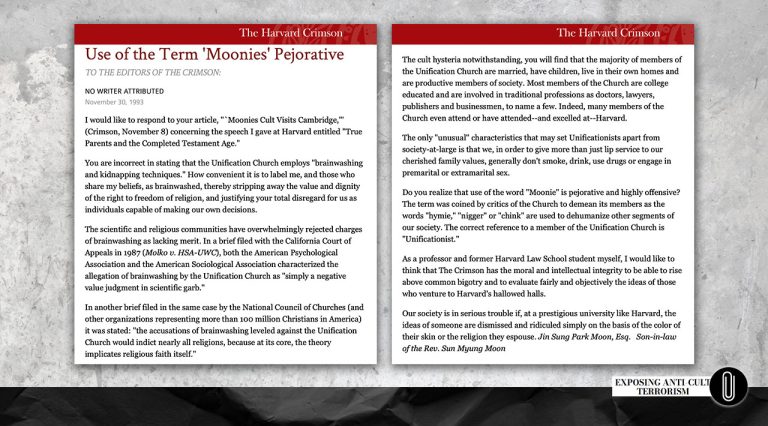 Unification Church, The History of Persecution by anticultists,